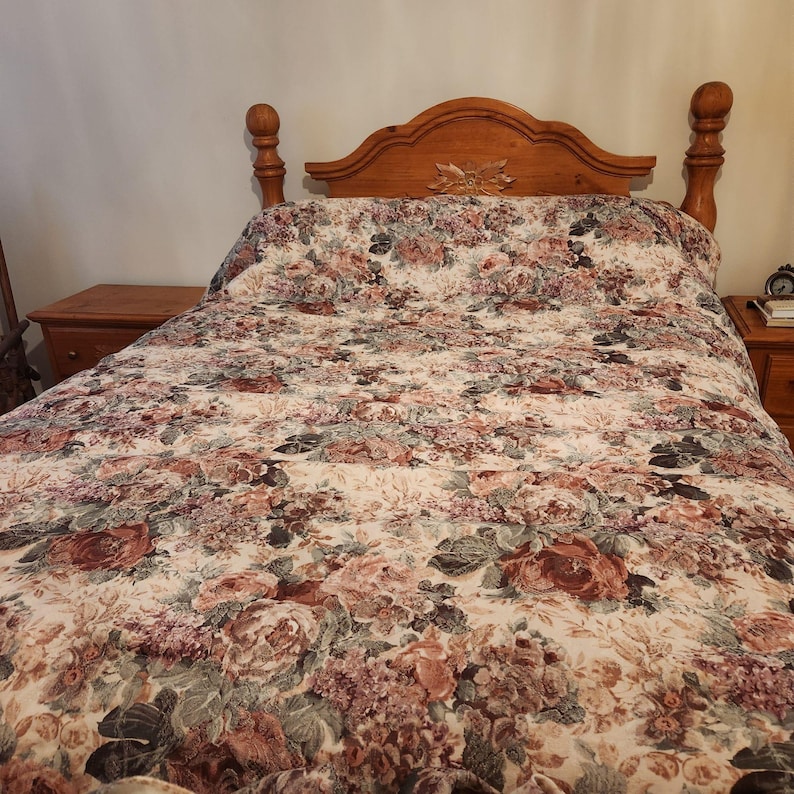 Vintage Croscill Brocade Queen Quilt Set Made in USA Rose, Burgundy ...