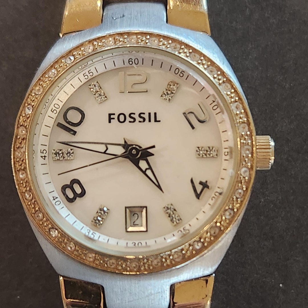 Fossil Womens Watch With Gold-tone Rhinestone Bezel & Two-tone Metal ...