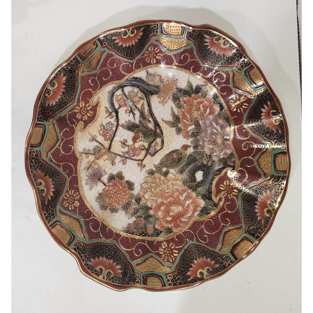 Vintage Japanese Kutani Porcelain Plate With Scalloped Edges & Hand ...