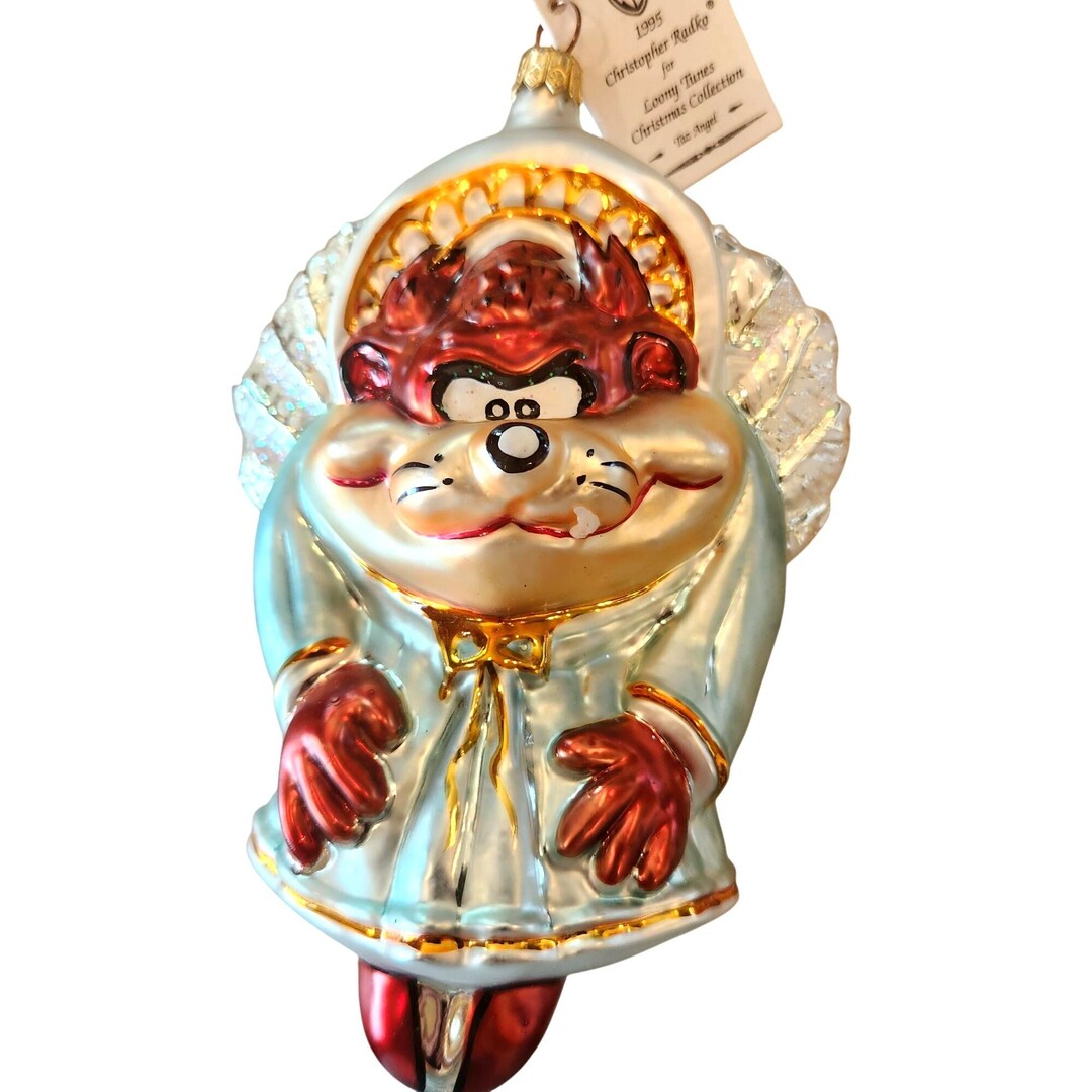 1995 Christopher Radko Looney Tunes Taz Angel Christmas Ornament Glass ...