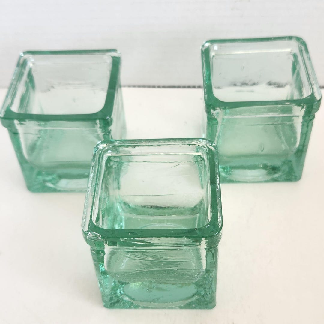Square Green Recycled Glass Candle Holders or Vases - Etsy