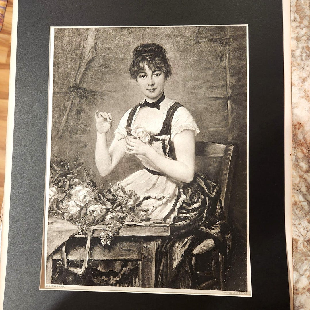 Antique "the Flower-girl" Print by F.E. Bertier Gravure by Goupil Et ...
