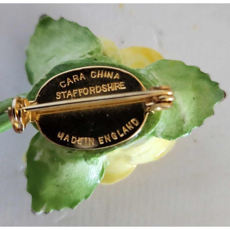 Vtg Cara Staffordshire England Hand Painted Bone China Yellow Rose Pin ...