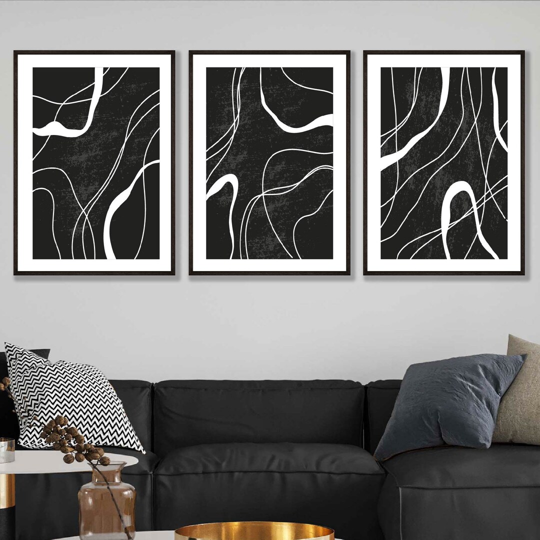Minimal Abstract Black and White Line Art Contemporary Modern Set of 3 ...