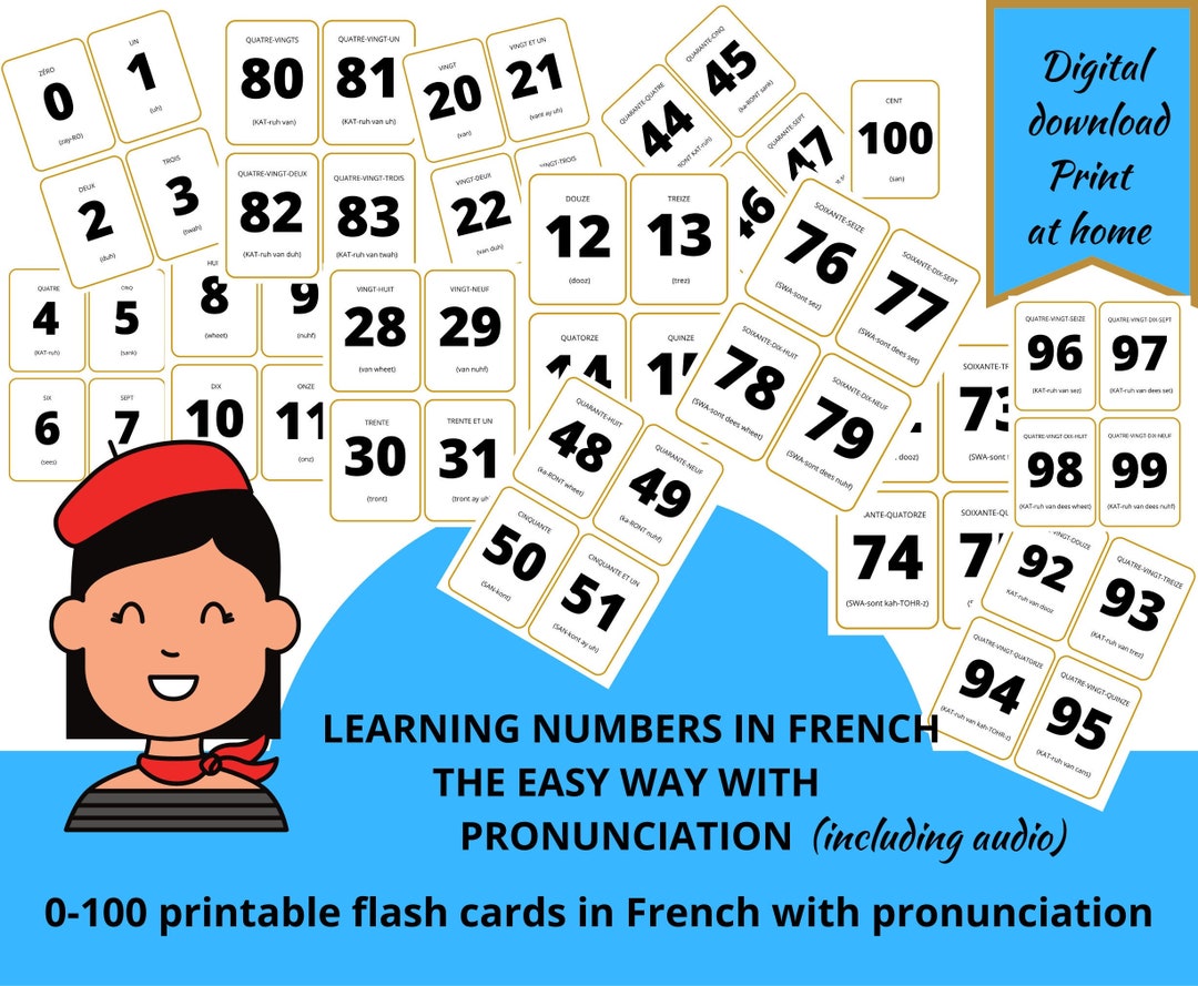 Digital Flash Card Numbers in French With Pronunciation- Audio Version ...