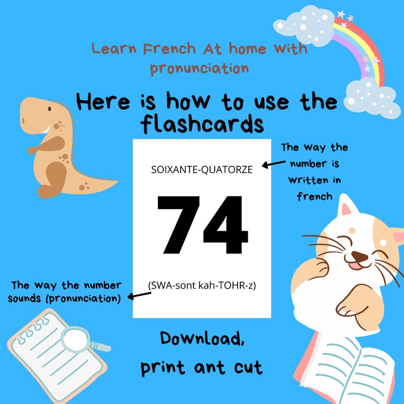 Digital Flash Card Numbers in French With Pronunciation- Audio Version ...