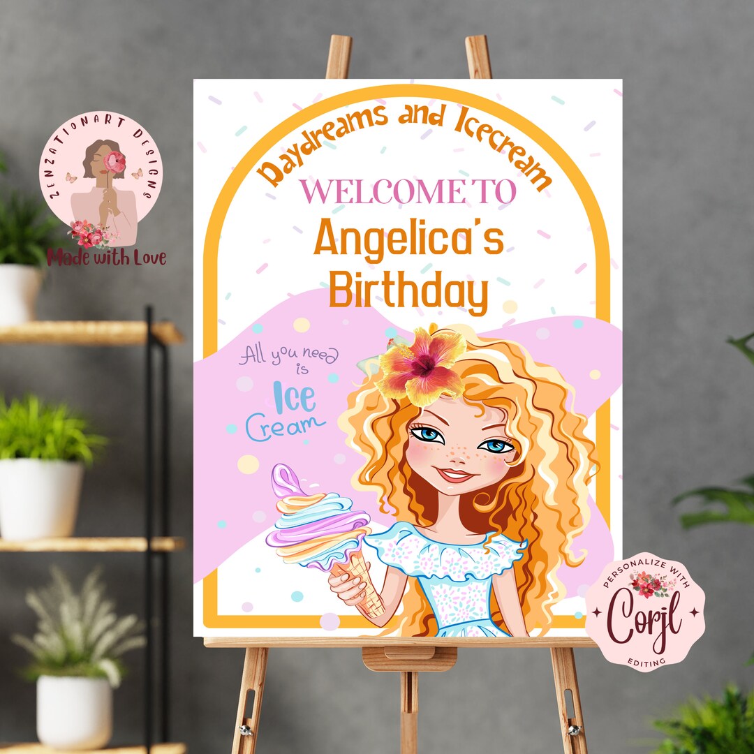 Editable Girls Welcome Sign Daydream & Icecream Welcome Modern Boho ...