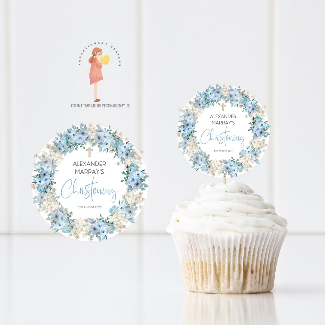 Blue Flower Cupcake Toppers Baby Shower Cupcake Topper Cake - Etsy