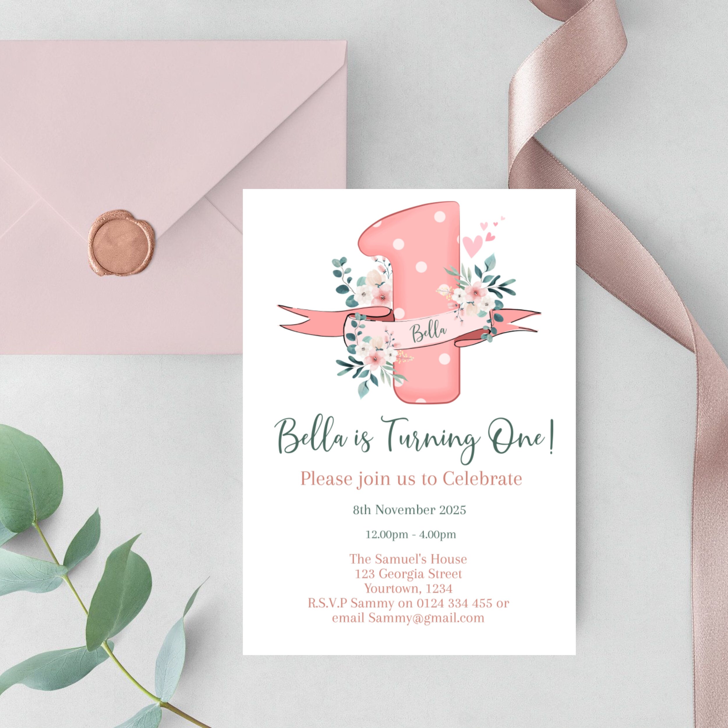 First Birthday Invitation 1 Year Old Modern Birthday Party Favors One ...