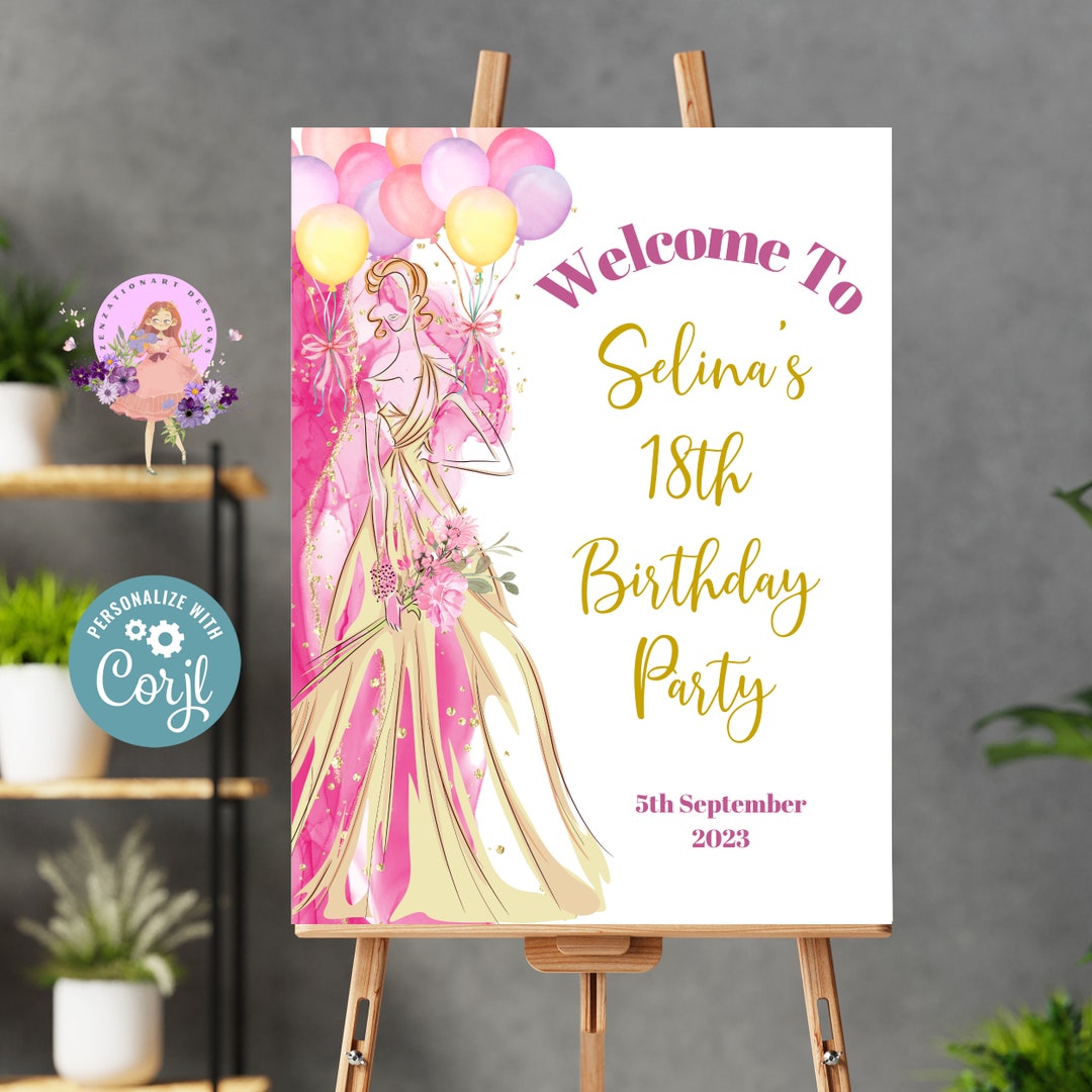 18th Birthday Welcome Sign Pink and Gold Elegant Poster Sign Modern ...