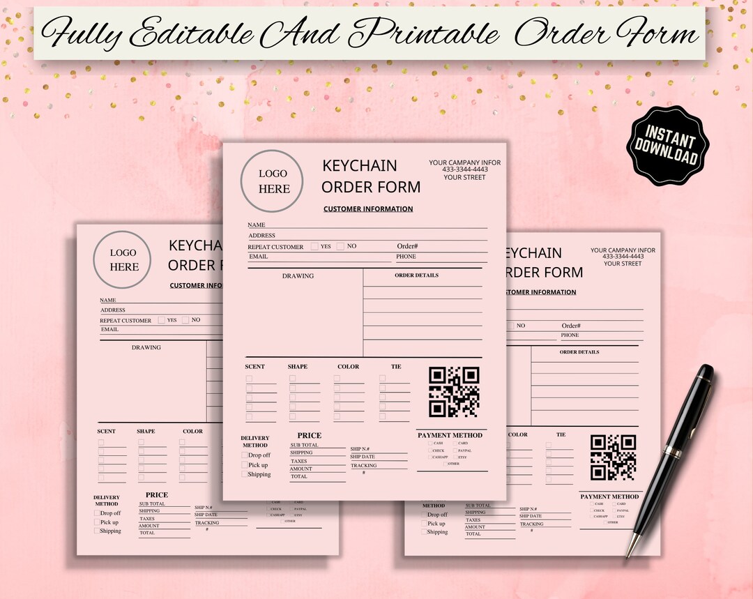 Keychain Order Form Small Business Forms Order Form Template - Etsy