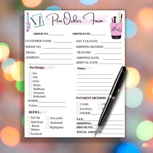 Pen Order Form Custom Pen Order Editable Order Forms Small Business ...