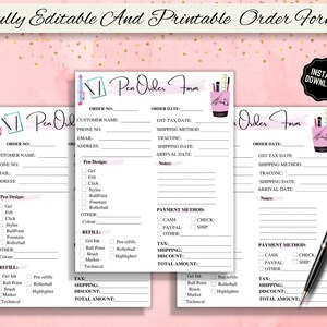 Pen Order Form Custom Pen Order Editable Order Forms Small Business ...