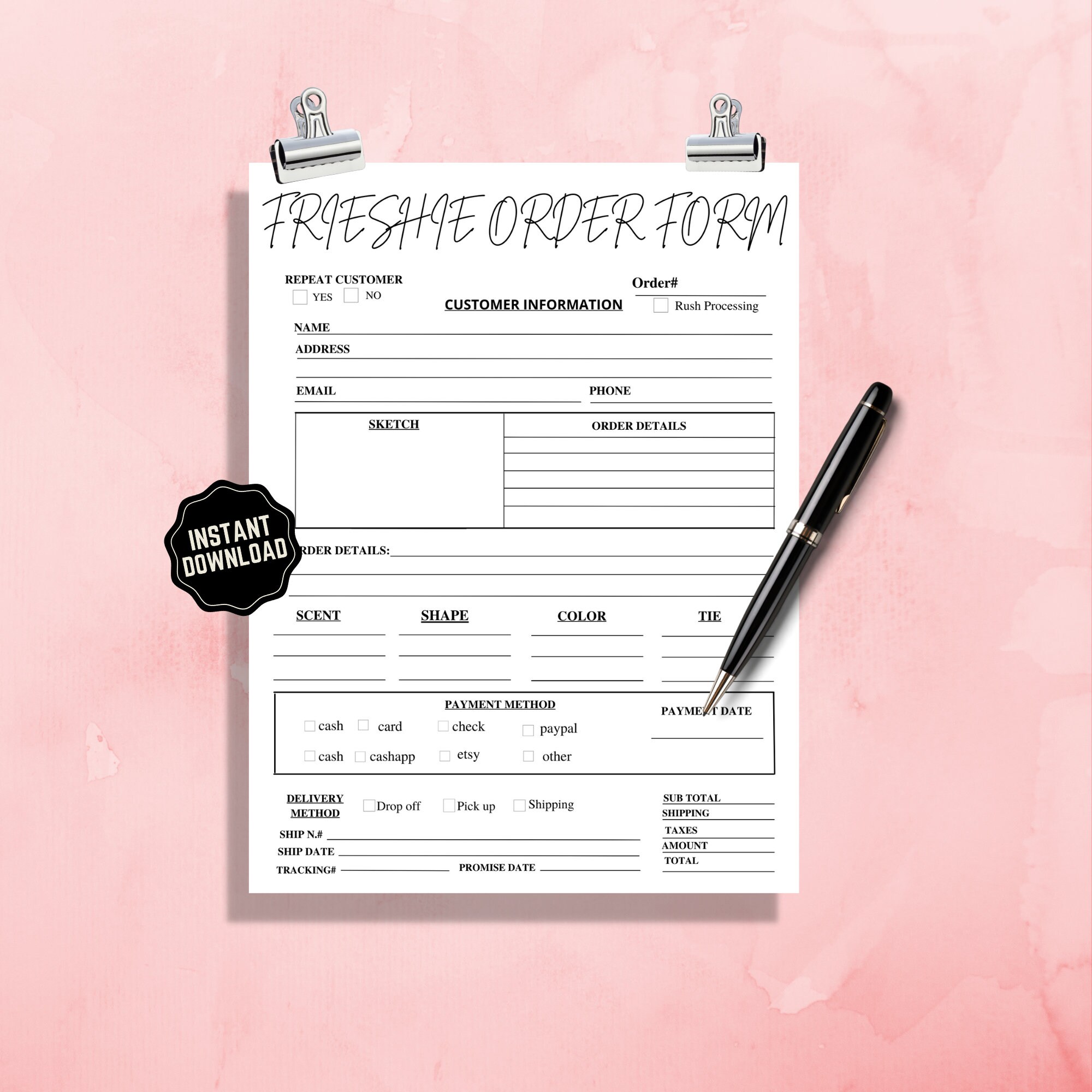 Keychain Order Form Small Business Forms Order Form - Etsy