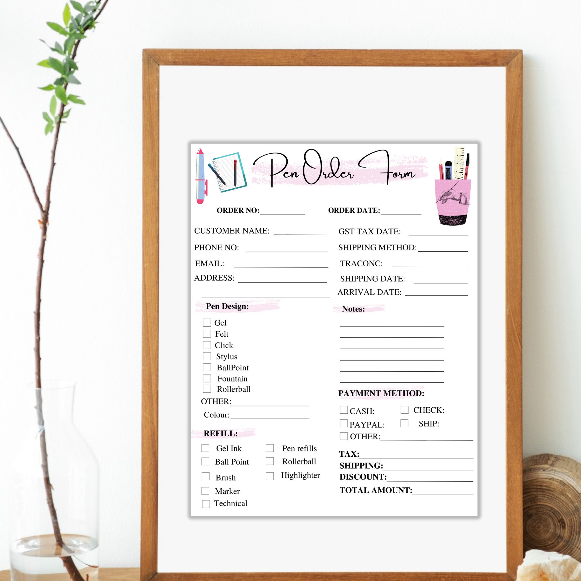Pen Order Form Custom Pen Order Editable Order Forms Small Business ...