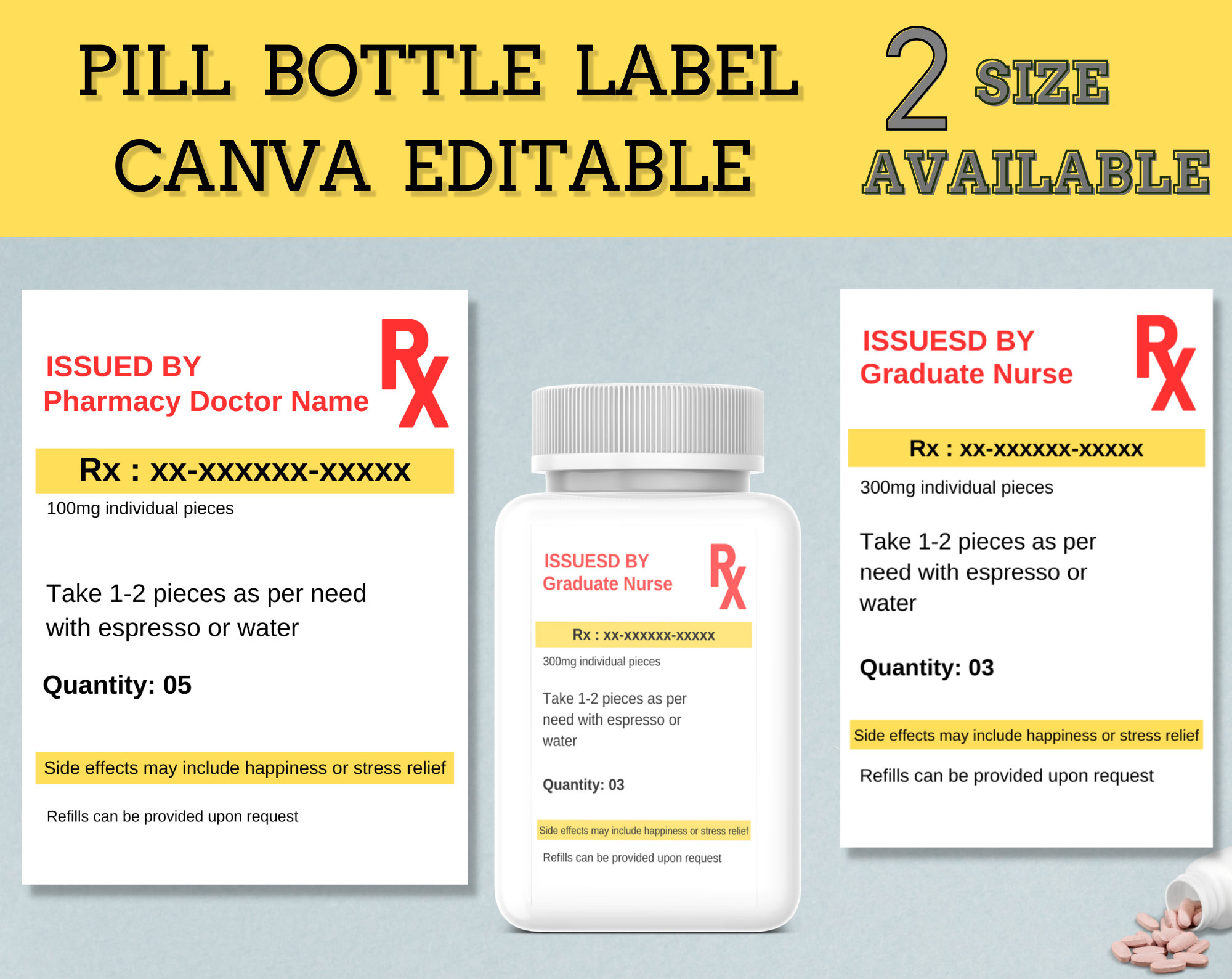 RX Pill Bottle Label Nurse Party Favors Editable Label Pill Labels ...