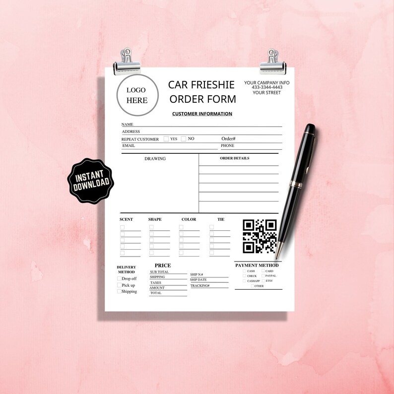Car Freshie Order Form Editable Order Form Small Business Order Card - Etsy