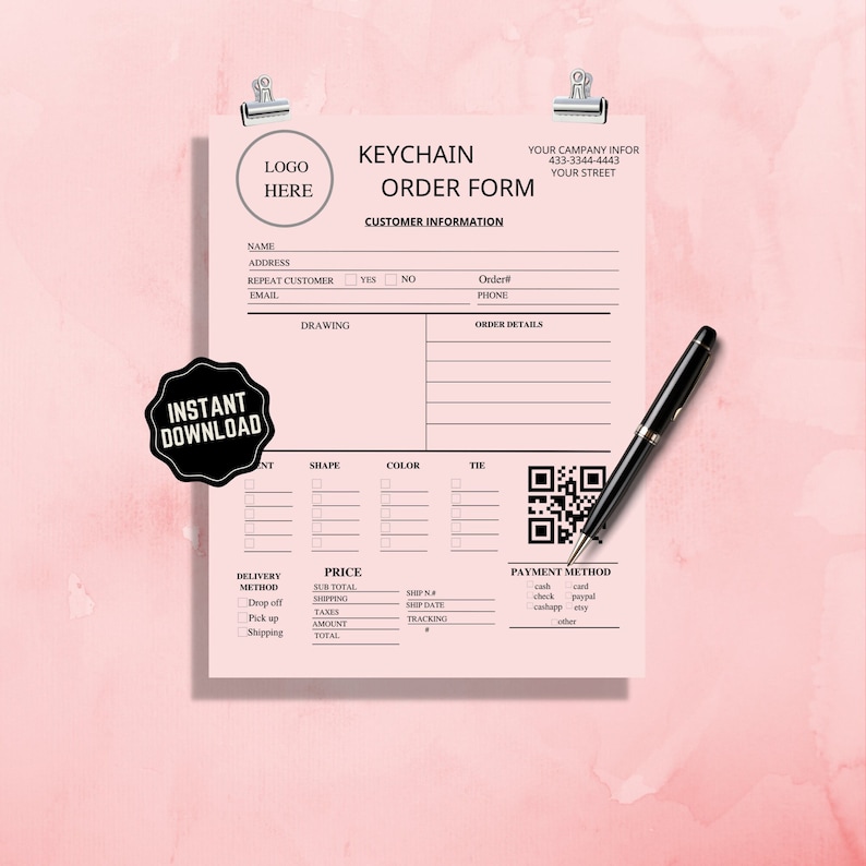 Keychain Order Form Small Business Forms Order Form Template - Etsy