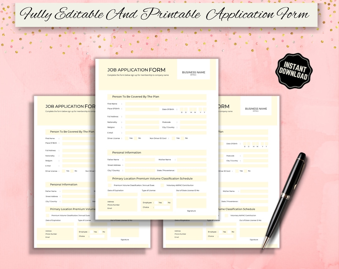 Application Forms Employment Form Job Form Editable Application - Etsy