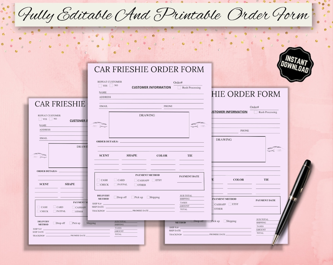Car Freshie Order Form Editable Order Form Template Small Business Form ...
