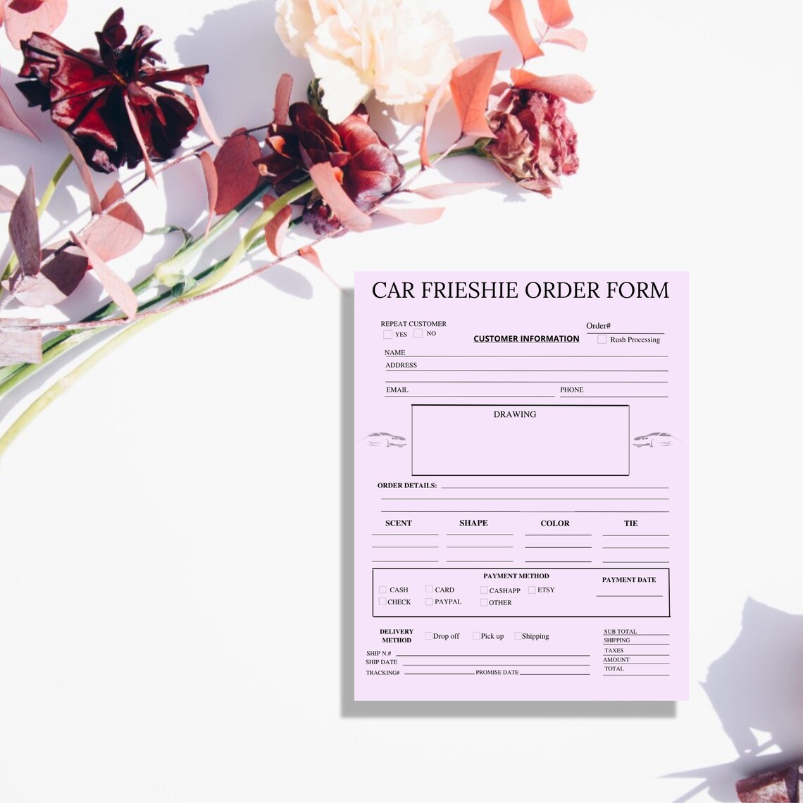 Car Freshie Order Form Editable Order Form Template Small Business Form ...