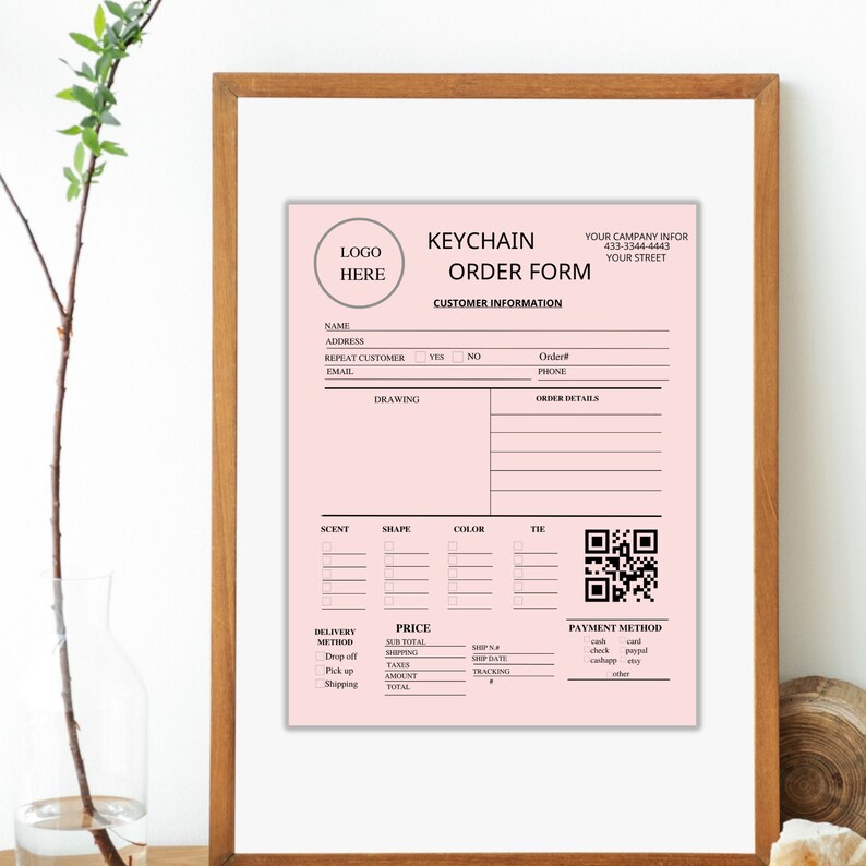 Keychain Order Form Small Business Forms Order Form Template - Etsy