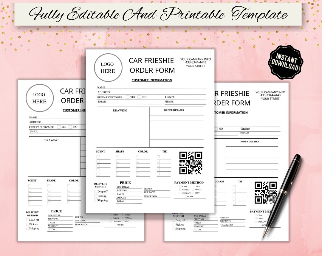 Car Freshie Order Form Editable Order Form Small Business Order Card - Etsy