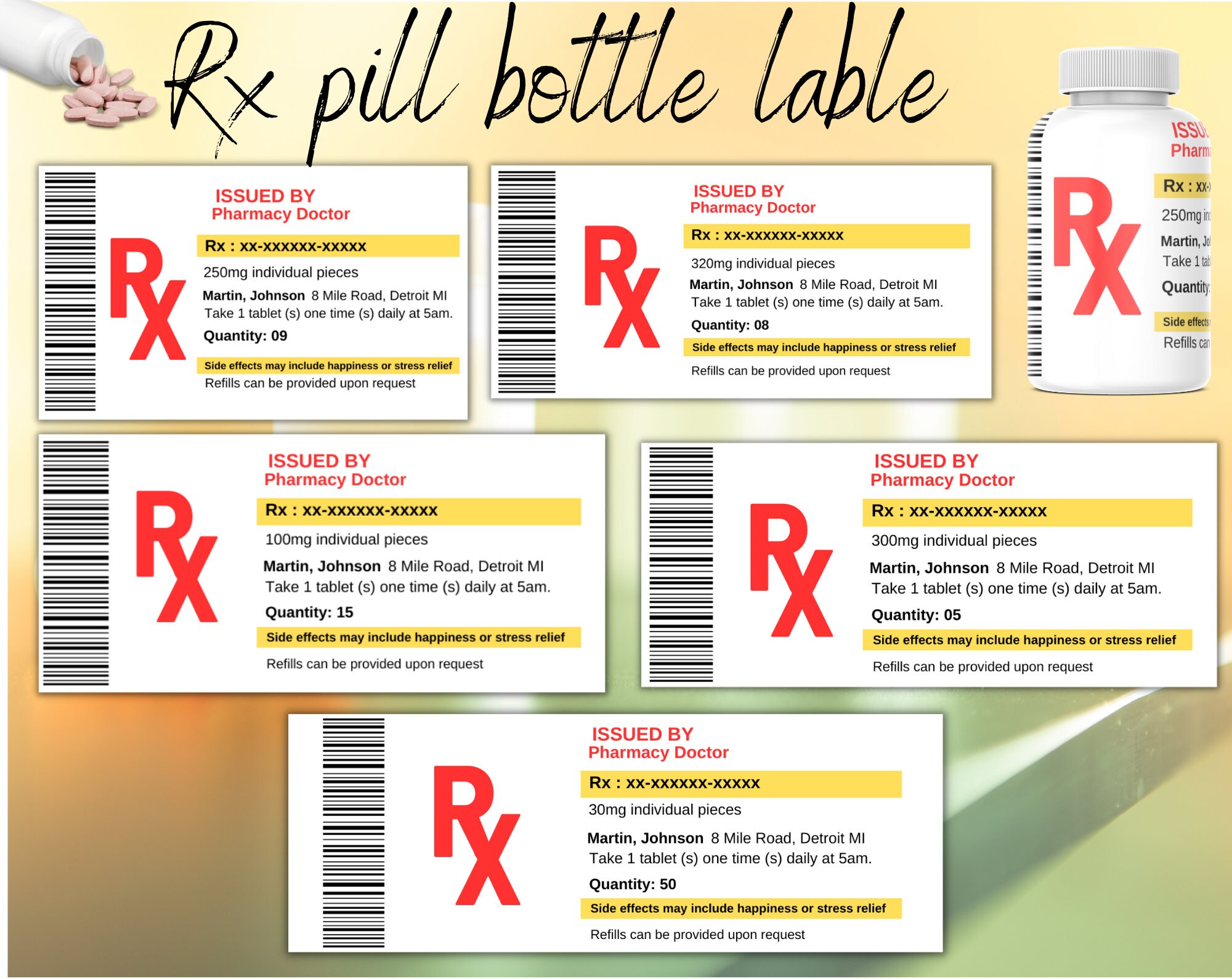 RX Bottle Label Bundle Pill Bottle Label Nurse Party - Etsy