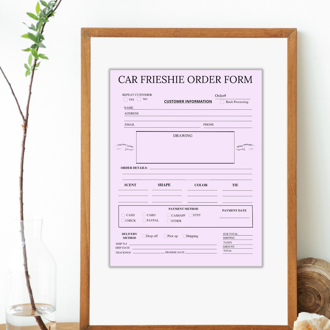 Car Freshie Order Form Editable Order Form Template Small Business Form ...