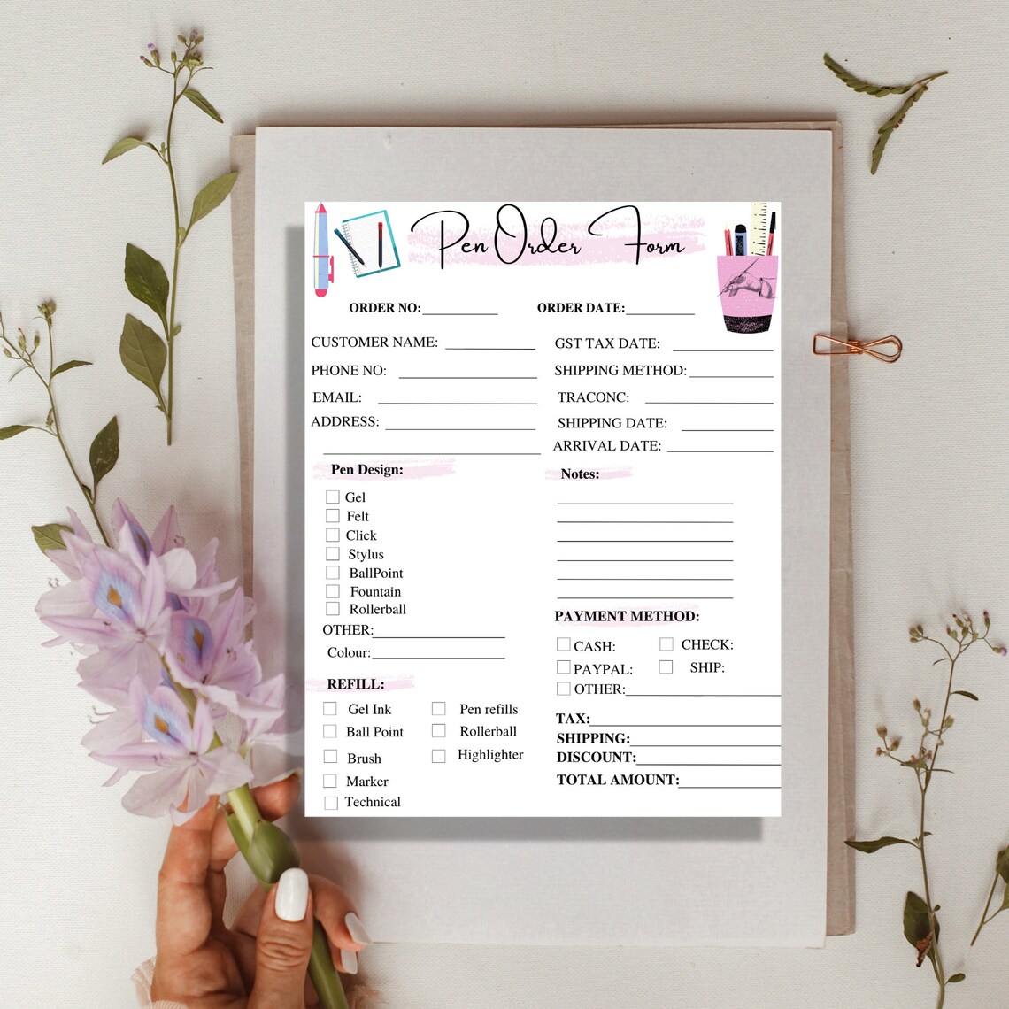 Pen Order Form Custom Pen Order Editable Order Forms Small Business ...