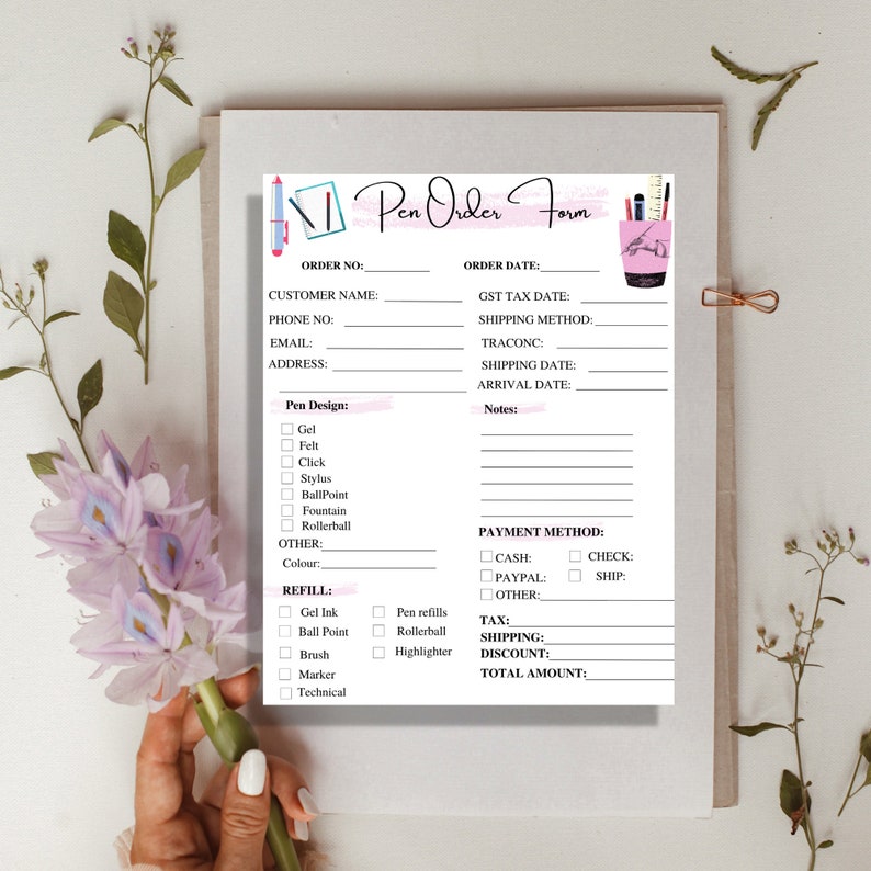 Pen Order Form Custom Pen Order Editable Order Forms Small Business ...