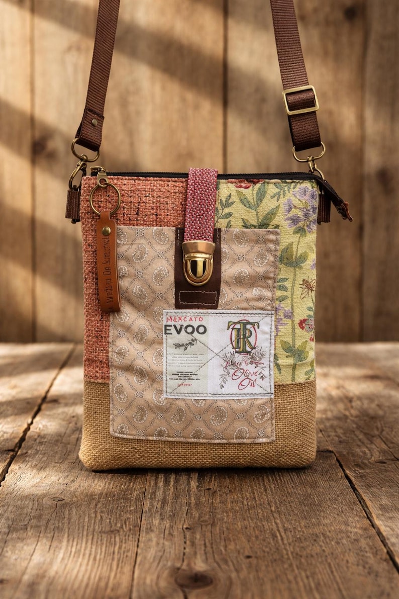 Patchwork Crossbody Bag: Recycled Fabric and Leather Clutch - Large ...