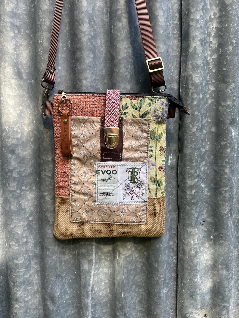 Patchwork Crossbody Bag: Recycled Fabric and Leather Clutch - Large ...