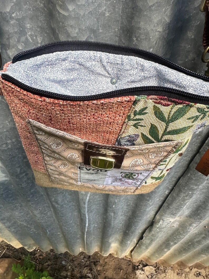 Patchwork Crossbody Bag: Recycled Fabric and Leather Clutch - Large ...