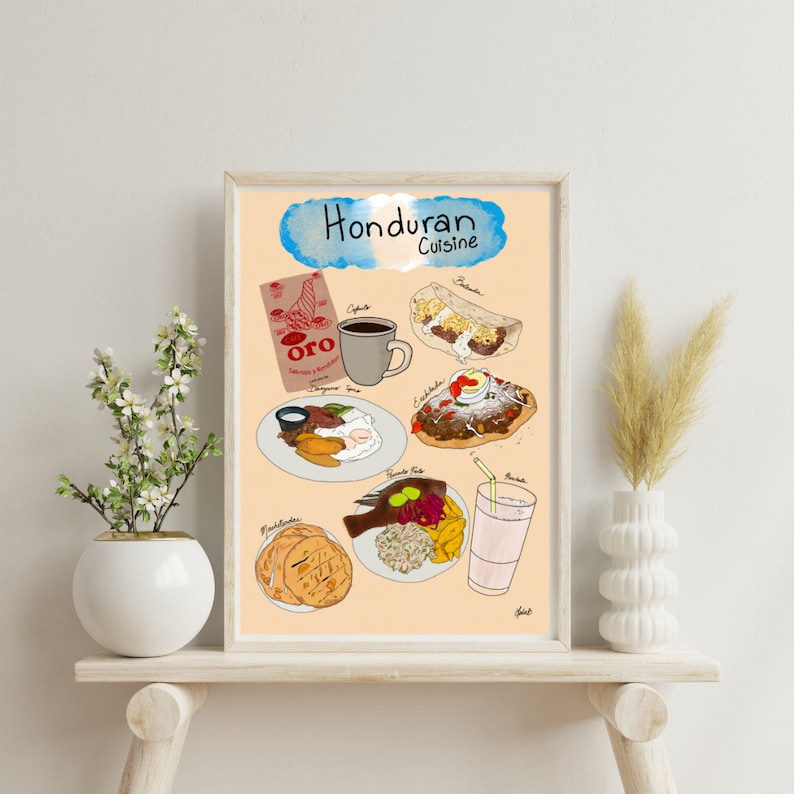 Honduras Traditional Food Wall Art, Honduras Decor, Honduran Food Art ...