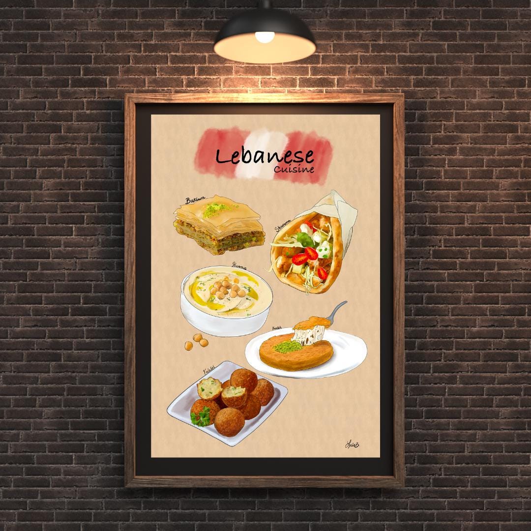 Lebanese Arabic Cuisine Poster, Middle Eastern Cuisine Wall Art ...