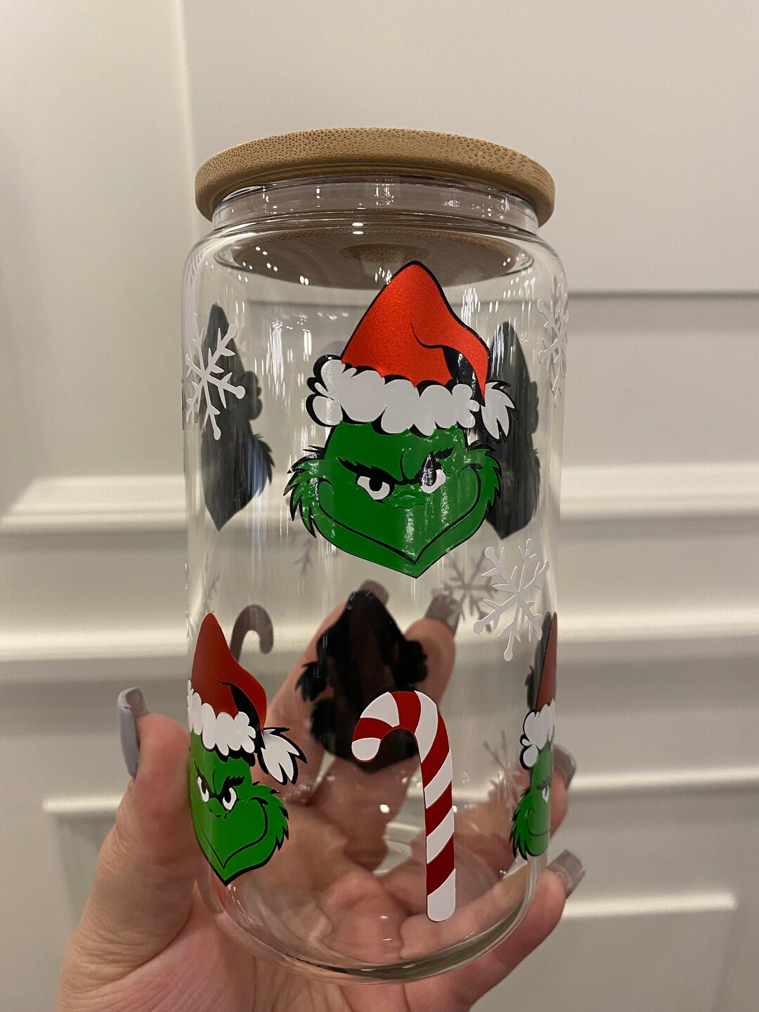 Grinch Glass Can Cup - Etsy