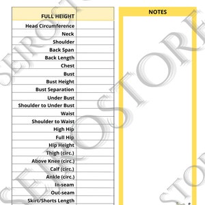 Printable Tailor's Sewing Measurement Chart Notebook | Digital PDF ...