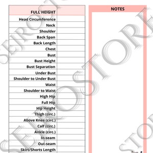 Printable Tailor's Sewing Measurement Chart Notebook | Digital PDF ...