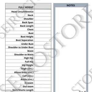 Printable Tailor's Sewing Measurement Chart Notebook | Digital PDF ...