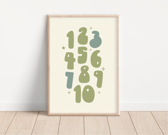 Green Numbers Printable Art Retro - Etsy