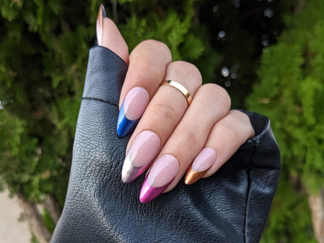 Chrome Frenchies L Press-on Nails - Etsy