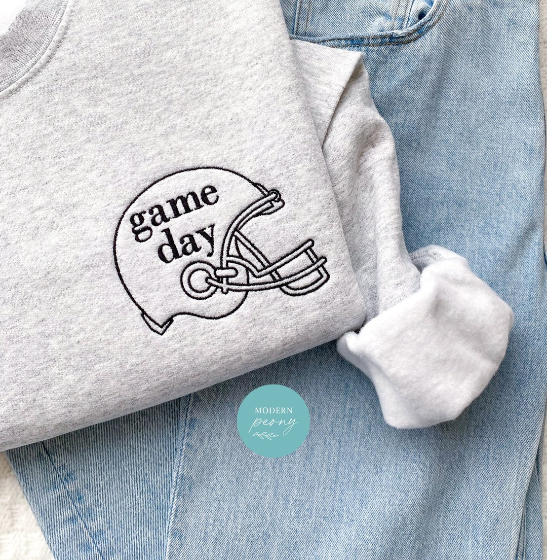 Game Day Football Shirt, Embroidered Football Helmet Game Pullover ...