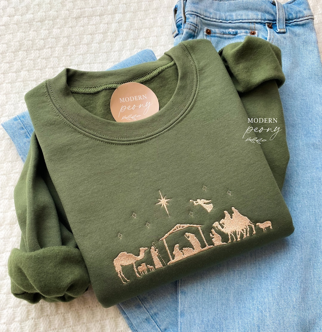 Christmas NATIVITY Sweatshirt Embroidered Sweatshirt, Holiday Sweater ...