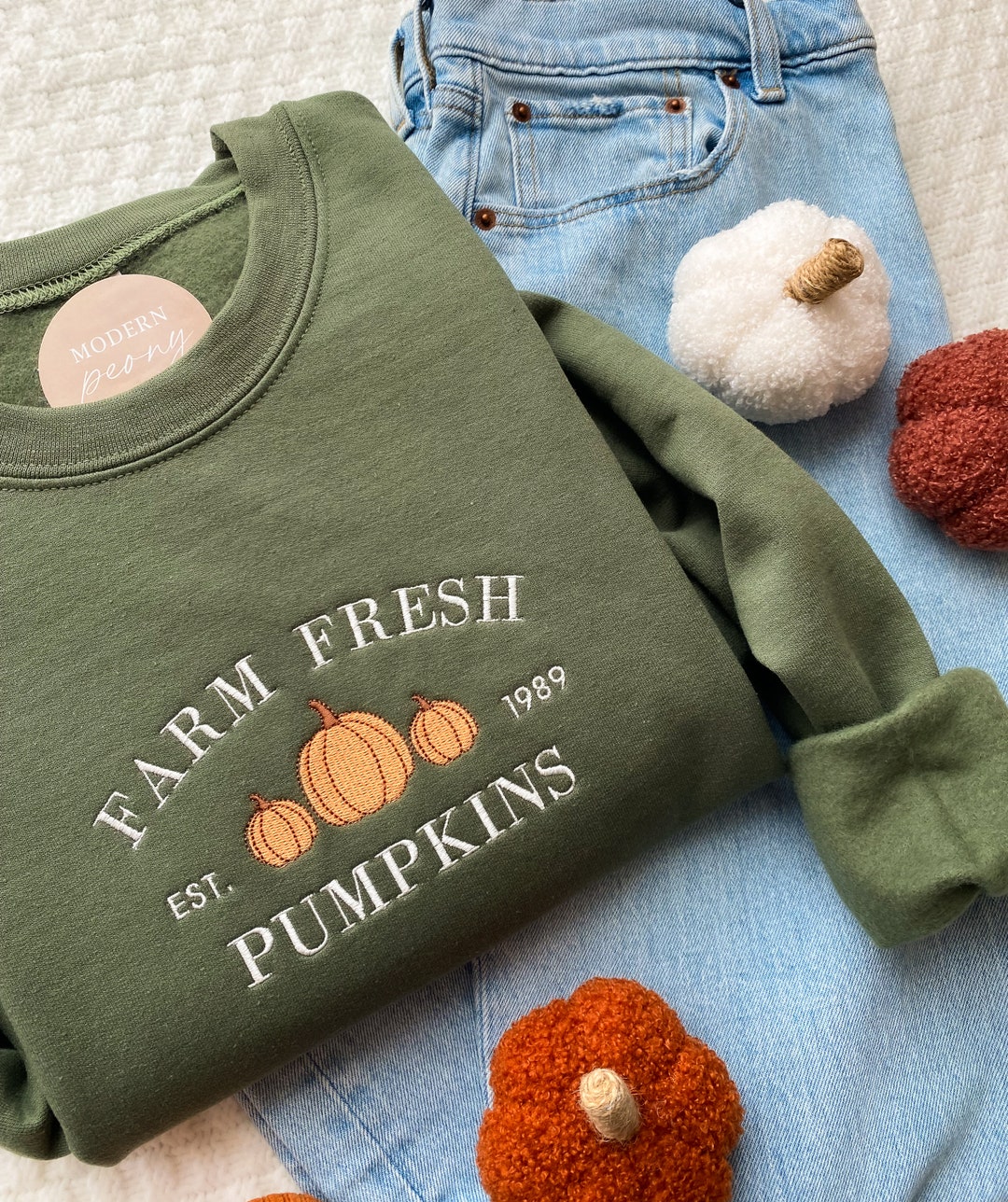 FALL Embroidered Sweatshirt, Pumpkin Crewneck Sweatshirt Farm Fresh ...