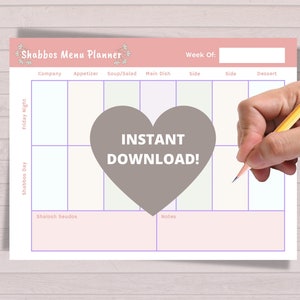 Printable Shabbos Menu Planner: Weekly Meal Plan (PDF) - Etsy