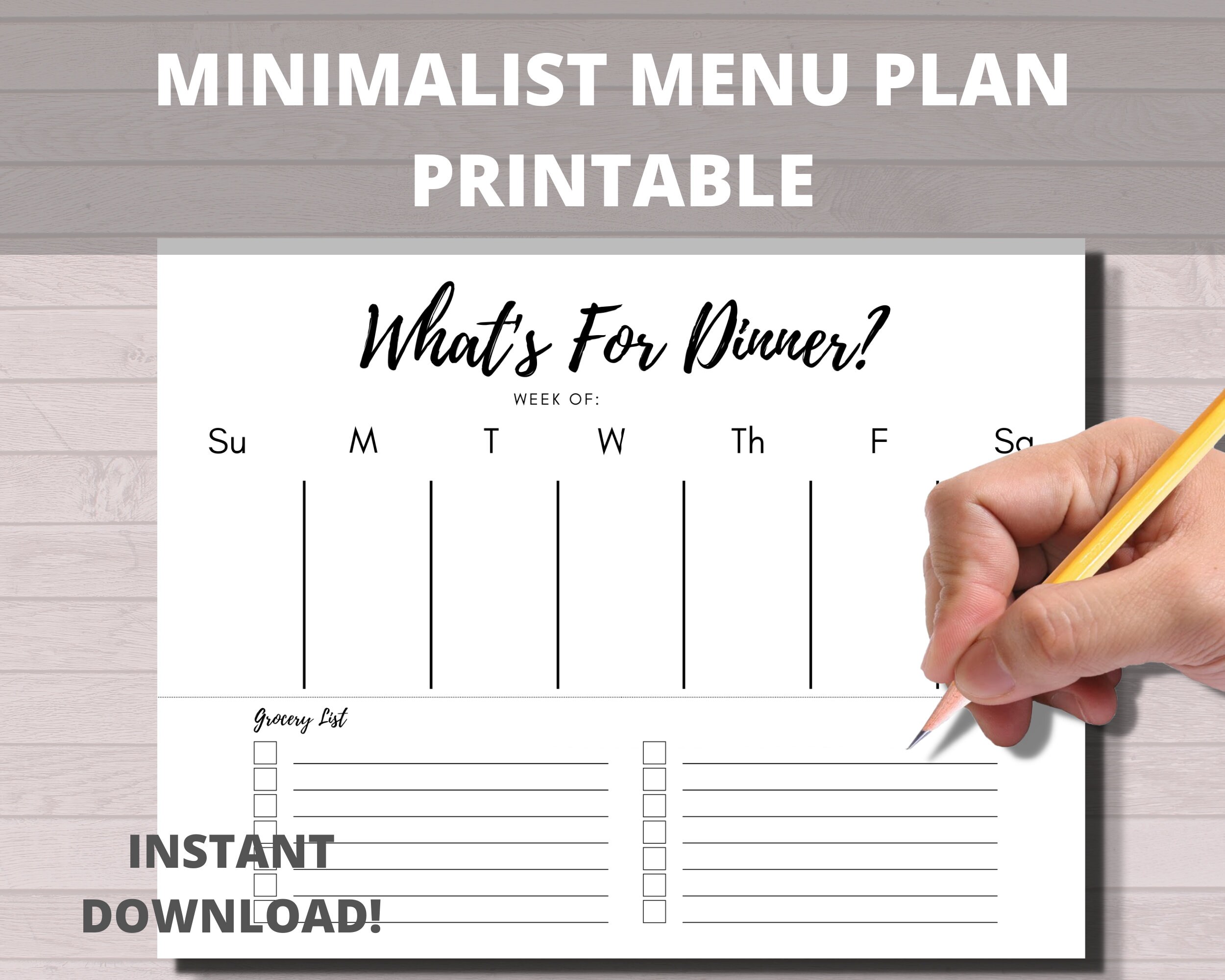 Minimalist Menu Plan Printable Weekly Menu Plan PDF Meal Planner ...