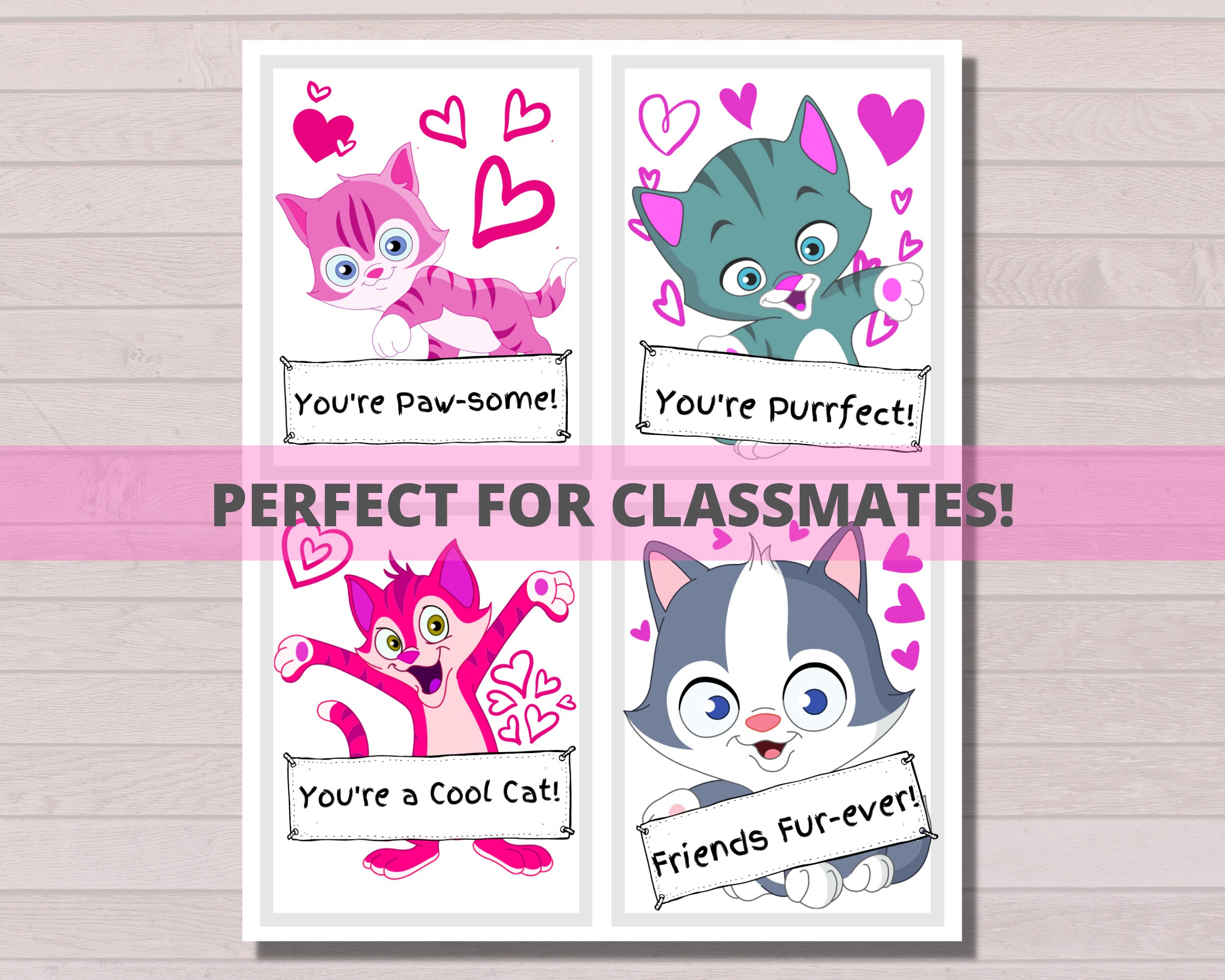 Cat Valentine Cards for Kids, Instant Download, Animal Valentines Cards ...