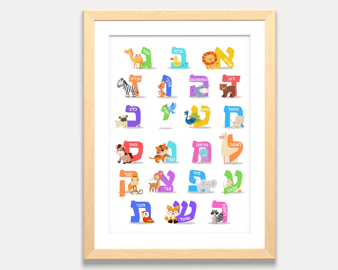 Hebrew Alphabet Animal Poster: Alef Bet Kids Wall Art (digital Download ...