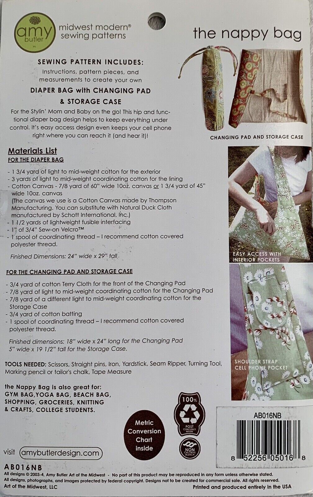 Amy Butler / Printed Sewing Pattern / Nappy Bag - Etsy